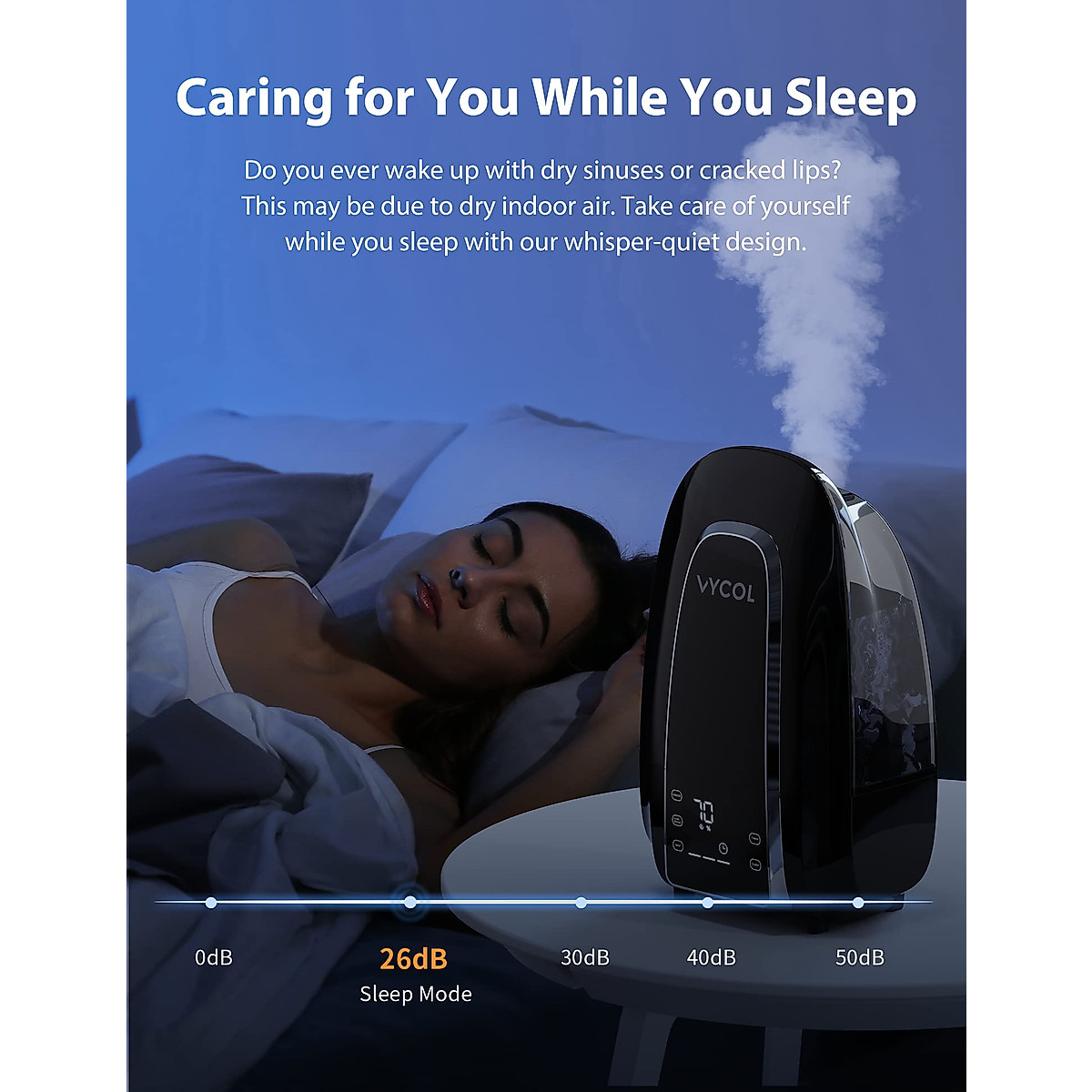 Humidifiers for Bedroom, Vycol 5.6L Smart Cool Mist Humidifier with Humidity Sensor & Timer for Large Room Home, Customized Humidity, Whisper Quiet Ultrasonic Air Vaporizer for Baby and Plants