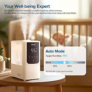 LEVOIT OasisMist Smart Cool and Warm Mist Humidifiers for Bedroom Large Room Home, Auto Customized Humidity, Ultrasonic Top Fill Oil Diffuser for Baby and Plants, Quiet, 4.5L, White