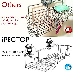 iPEGTOP L-4 Strong Suction Cup Shower Caddy Bath Shelf Storage, Combo Organizer Basket for Shampoo, Soap, Conditioner, Razor Bathroom Accessories - Rustproof Stainless Steel, Chrome