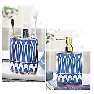 TFIIEXFL Ceramic Bath Accessory Set | Includes Liquid Soap or Lotion Dispenser w/Toothbrush Holder, Tumbler, Soap Dish