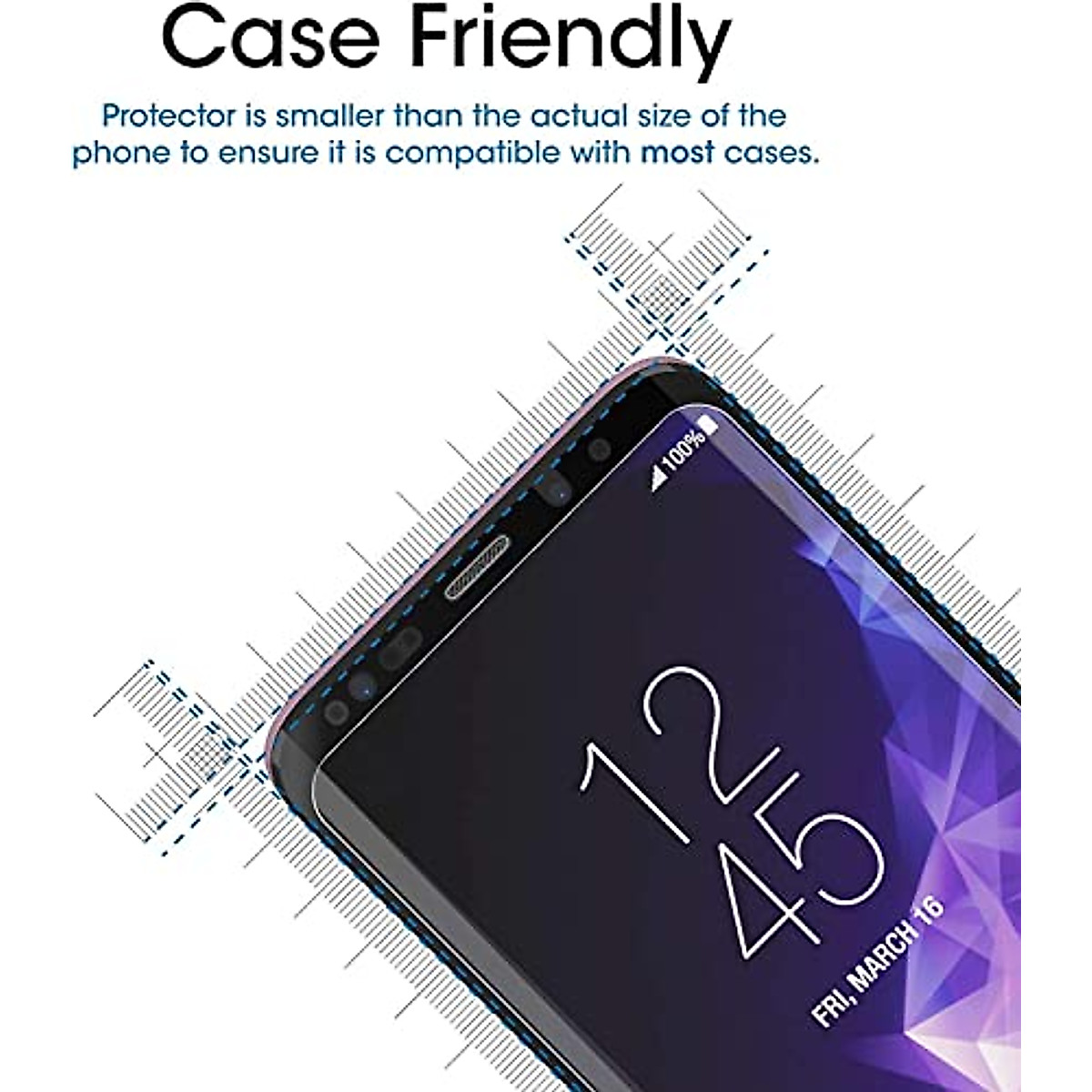 (2 Packs) Galaxy S9 Screen Protector Anti-Scratch, HD Clear, Case Friendly 3D Curved Protective Tempered Glass Compatible Samsung Galaxy S9