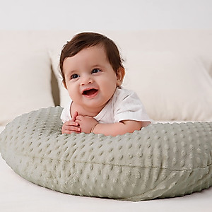 Baby Nursing Pillow and Body Positioner with Premium Minky Slipcover for Breastfeeding for Baby Boys and Girls, Feeding Pillow with Breathable Comfortable Pillowcase (Tidal Foam)