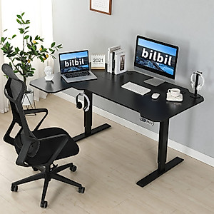 bilbil 59 Inches L-Shaped Electric Height Adjustable Standing Desk, Stand Up Home Office Desk with 4 Memory Preset Options, Double-Beam Construction, Anti-Collision Technology