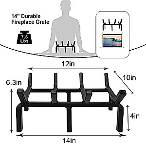TwentyNext Fireplace Log Grate, Small 14Inch Heavy Duty Solid Steel Wood Rack Stove Firewood Holder for Indoor Hearth Outdoor Fire Pit Chimney Hearth Kindling Tool