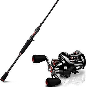 Piscifun Torrent Baitcasting Reel and Rod Combo, 6'9" M M 2Pcs Baitcaster Rod and 18Lbs Carbon Fiber Drag, 7.1:1 Right Handed Baitcasting Fishing Reel