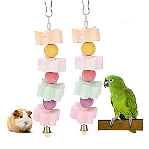 Hamiledyi Parrot Beak Trimmer Calcium Stone,Chinchilla Grinding Teeth Lava Block,Bird Beak Trim Pumice Toy,Mineral Rock Chewing Toys with Bell for Conure,Budgies,Parakeet,Hamster,Rabbit 2-Pcs