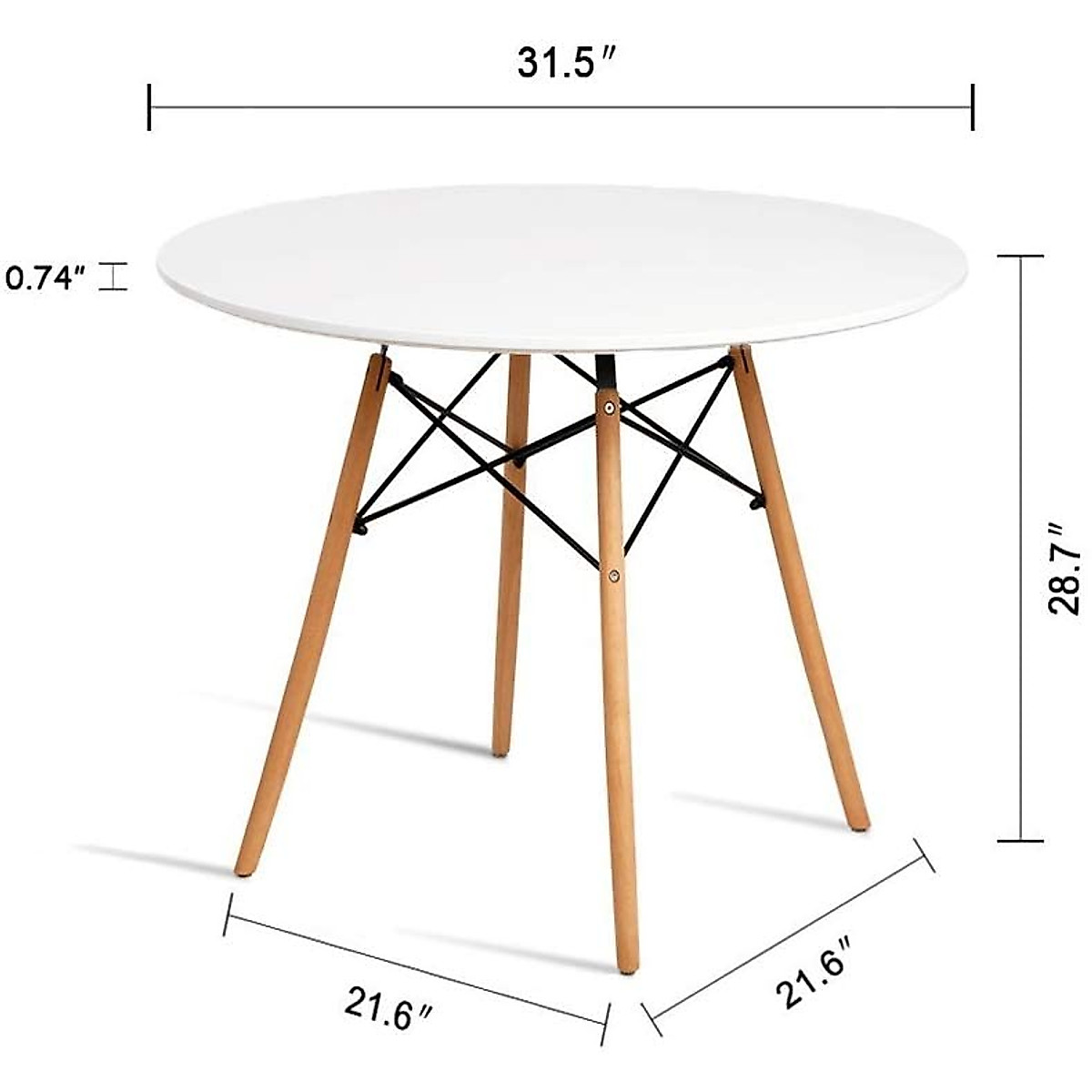 Round Dining Table White Kitchen Table White Dining Table with MDF Top Modern Style Coffee Table Leisure Dining Room Round Table for Kitchen Living Room(with A Free Table Cloth)
