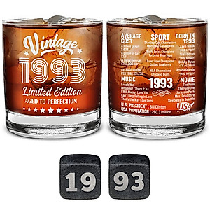 Henghere 31st Birthday Gift for Men, Happy 31 Year Old Birthday Gifts, Vintage 1993-31st Birthday Decorations Party Supplies for Dad Husband -11 oz Whiskey Glass