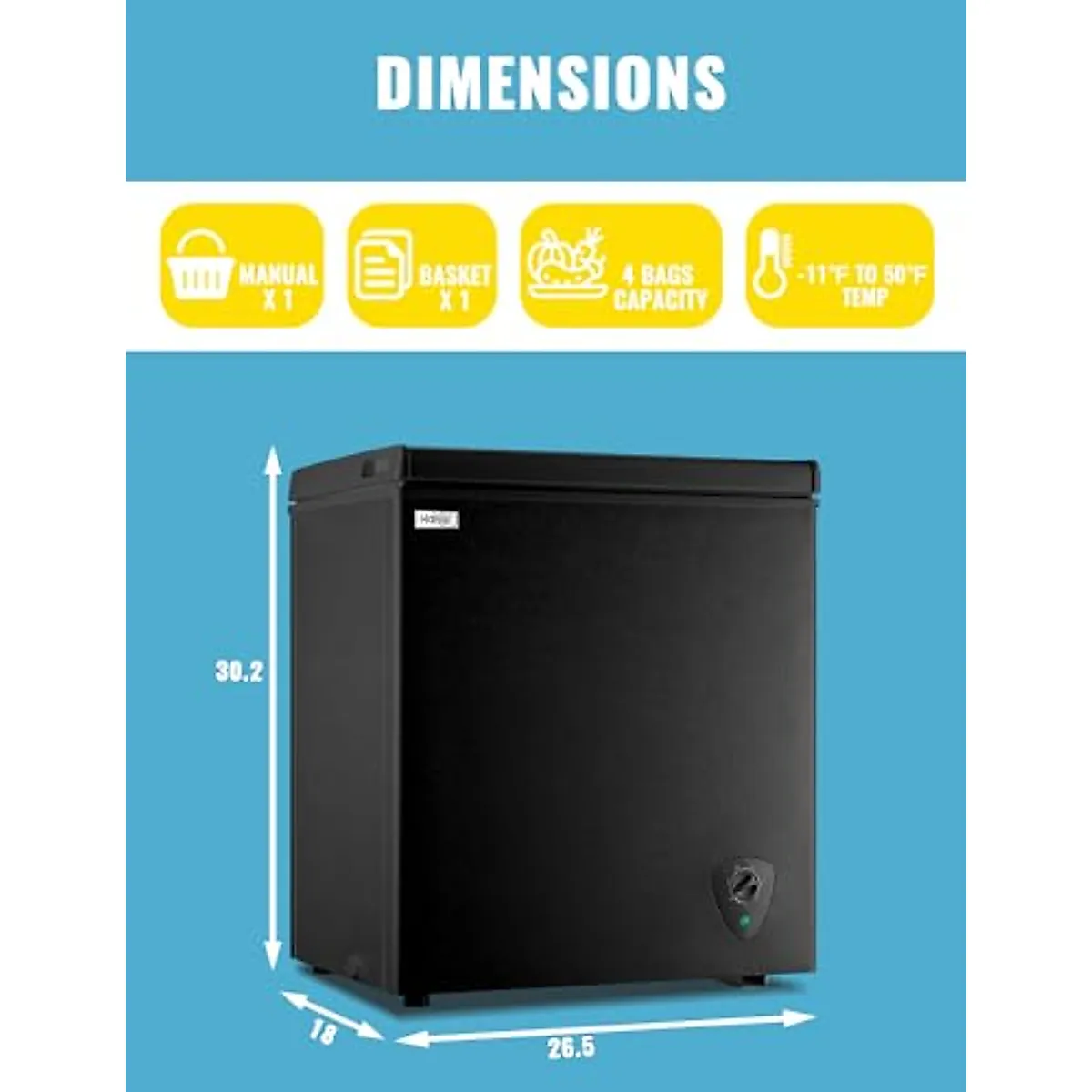 Chest Freezer 5.0 Cubic Feet Small Black Deep Freezers WANAI Mini Compact Home Machine 7 Thermostat Removable Basket Garage Dorm Apartment Kitchen Business