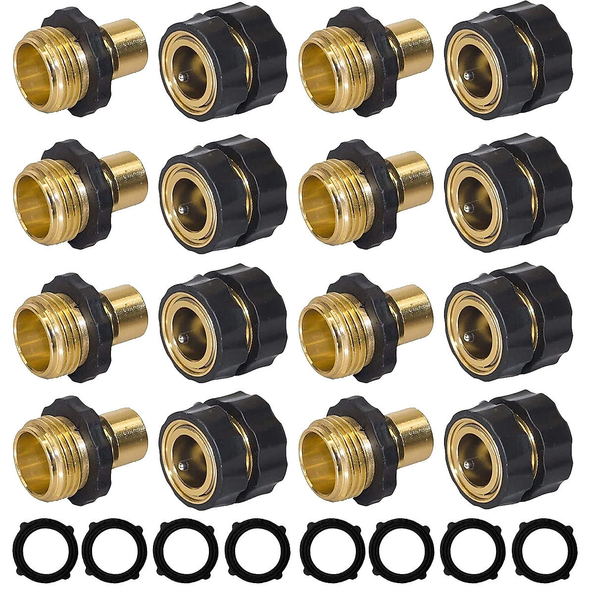 Hourleey Garden Hose Quick Connect, 3/4 Inch Male and Female Garden Hose Fitting Quick Connector (8 Sets)