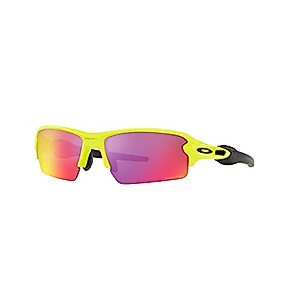 Oakley Men's OO9271 Flak 2.0 Low Bridge Fit Rectangular Sunglasses, Neon Yellow/Prizm Road, 61 mm