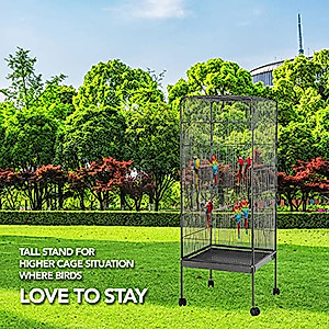 Talis 58” Large Bird Cage with Rolling Stand – Wrought Iron Birdcage for Cockatiels, Parrots, Parakeets, Conures – with 360° Swiveling Coasters, Easy to Clean, Super Strong, Sturdy and Durable