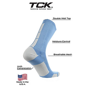 TCK Baseline 3.0 Athletic Crew Socks (Columbia Blue/White, Large)