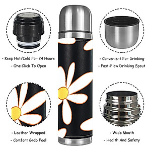 Stainless Steel Leather Vacuum Insulated Mug Flowers Thermos Water Bottle for Hot and Cold Drinks Kids Adults 16 Oz