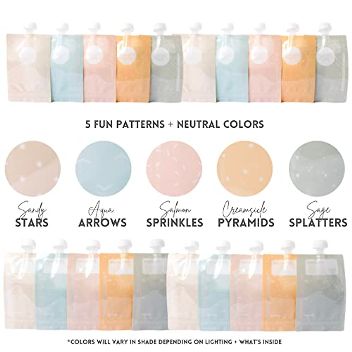 Sweetie Sips Reusable Food Pouches 10-Pack 6oz Baby Food Storage Refillable Toddler Squeeze Pouch for Kids Washable Freezer Safe Homemade Purees Smoothies