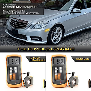 VIPMOTOZ Front Full LED Side Marker Lights Lamps Compatible With 2010-2013 Mercedes Benz W212 E Class E350 E400 E550 E63 AMG Smoked Tinted Housing Clear Lens 6000K Diamond White 2-Pieces Pair Set