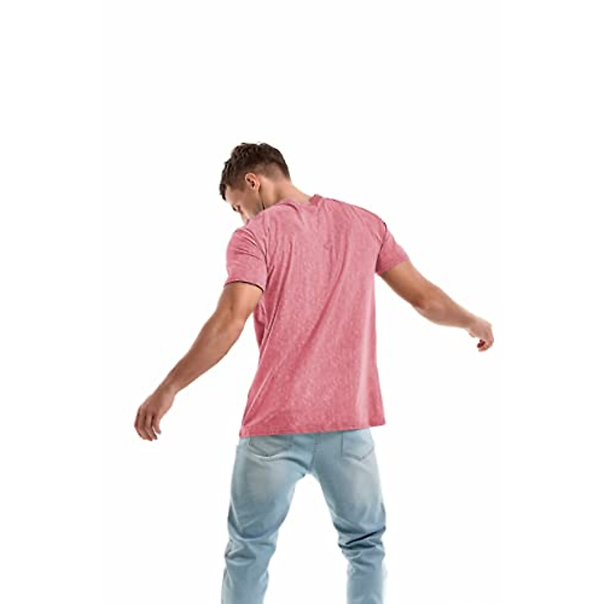 KLIEGOU Men's T-Shirts - Elasticity Cotton Crew Neck Tees 2166 Pink XL