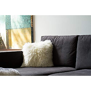 New Zealand Sheepskin Throw Pillow with Zipper Closure and Polyfil Insert | 100% Genuine Sheep Wool Pillow for Living Room | Fluffy Decorative Throw Pillows for Couch and Chairs, Natural, 18 in x 18 in