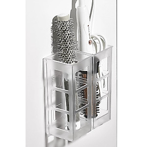 Wall Mount Acrylic Hair Tools Organizer Curling Iron Holder 4Pack Hair Styling Tool Storage Organizers Vanity Storage Basket for Flat Iron Comb Straightener Toothbrush holder for Bathroom (Clear)