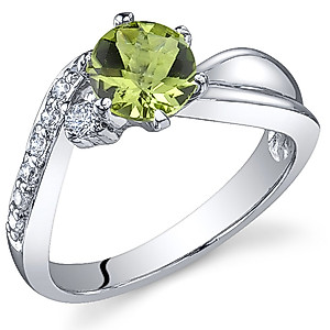 PEORA Peridot Ethereal Solitaire Ring for Women 925 Sterling Silver, Natural Gemstone, 0.75 Carat Round Shape 6mm, Comfort Fit, Size 7