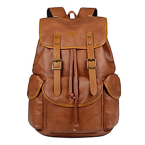 Leather 15.6 inch Laptop Backpack School College Backpack Satchel Bookbag Travel Business Backpack CN-01 (Brown)