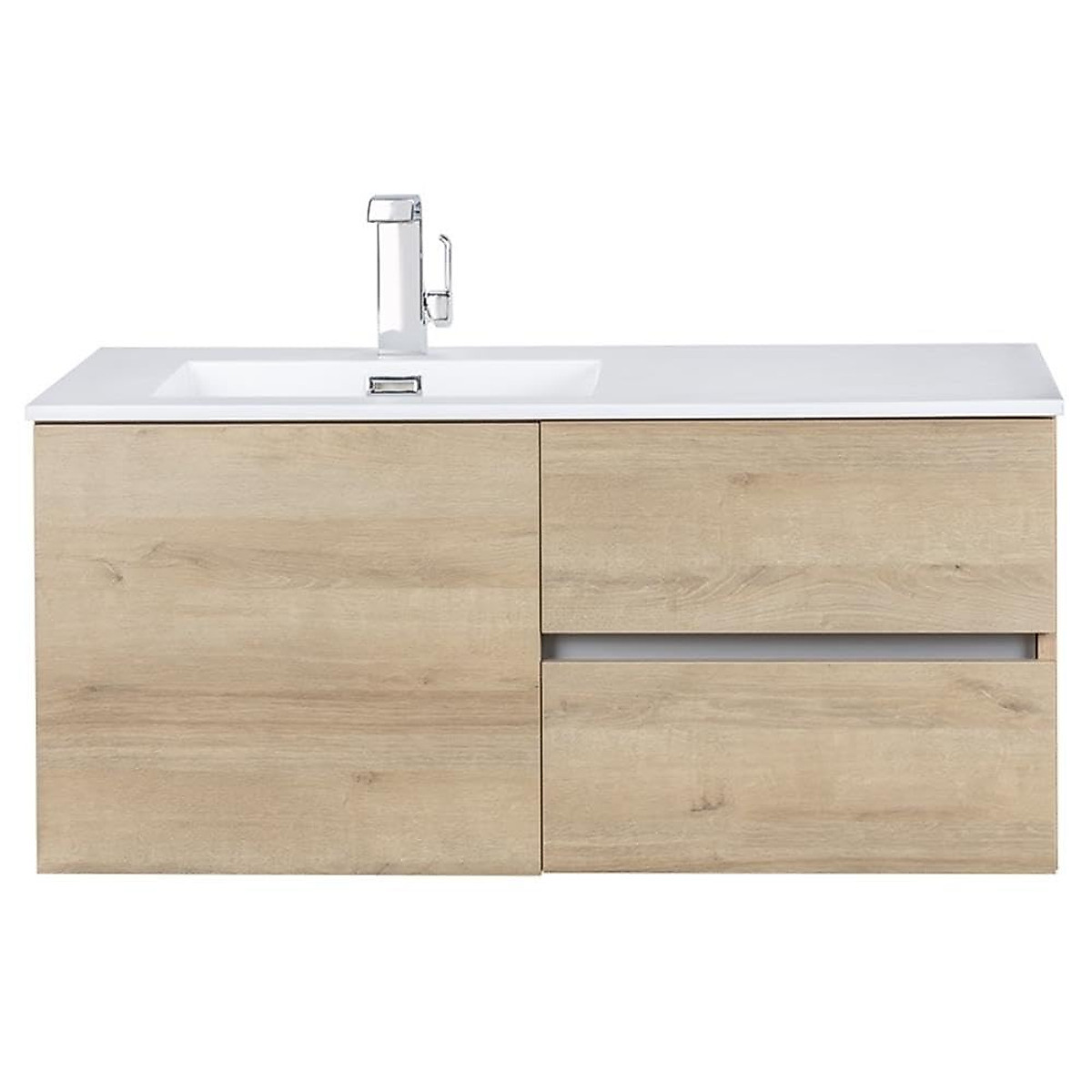 Cutler Kitchen and Bath Beachwood 42 inch Wall Mounted Bathroom Vanity with Sink, Cultured Marble Top - Integrated Bathroom Sink Vanity with Multiple Soft Close Storage Drawers, Organic