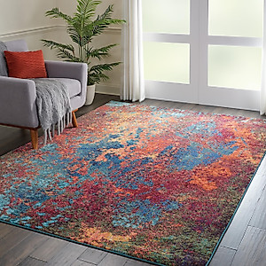 Nourison Celestial Red/Blue Atlantic 7'10" x 10'6" Area -Rug, Contemporary, Abstract, Easy -Cleaning, Non Shedding, Bed Room, Living Room, Dining Room, Kitchen, (8' x 11')