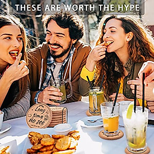 Cork Coasters for Drinks Absorbent with Holder, Drink Coasters, Cute/Funny Set of 8 Large Round Outdoor Cup Coasters for Wooden Table Protection, Coffee Trivet, Cups and Mugs - Cool Drink Coaster Gift