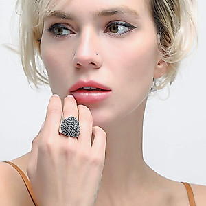 Aprilery Silver Cross Rings for Women, Fashion Statement Ring Wide Chunky Ring Band Cocktail Costume Jewelry Gifts for Her