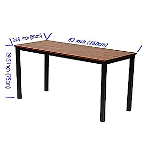 USHOW Computer Desk 63 inches Large Size Desk Writing Desk,Modern Simple Style PC Table,Black Metal Frame for Home Office,Sandalwood