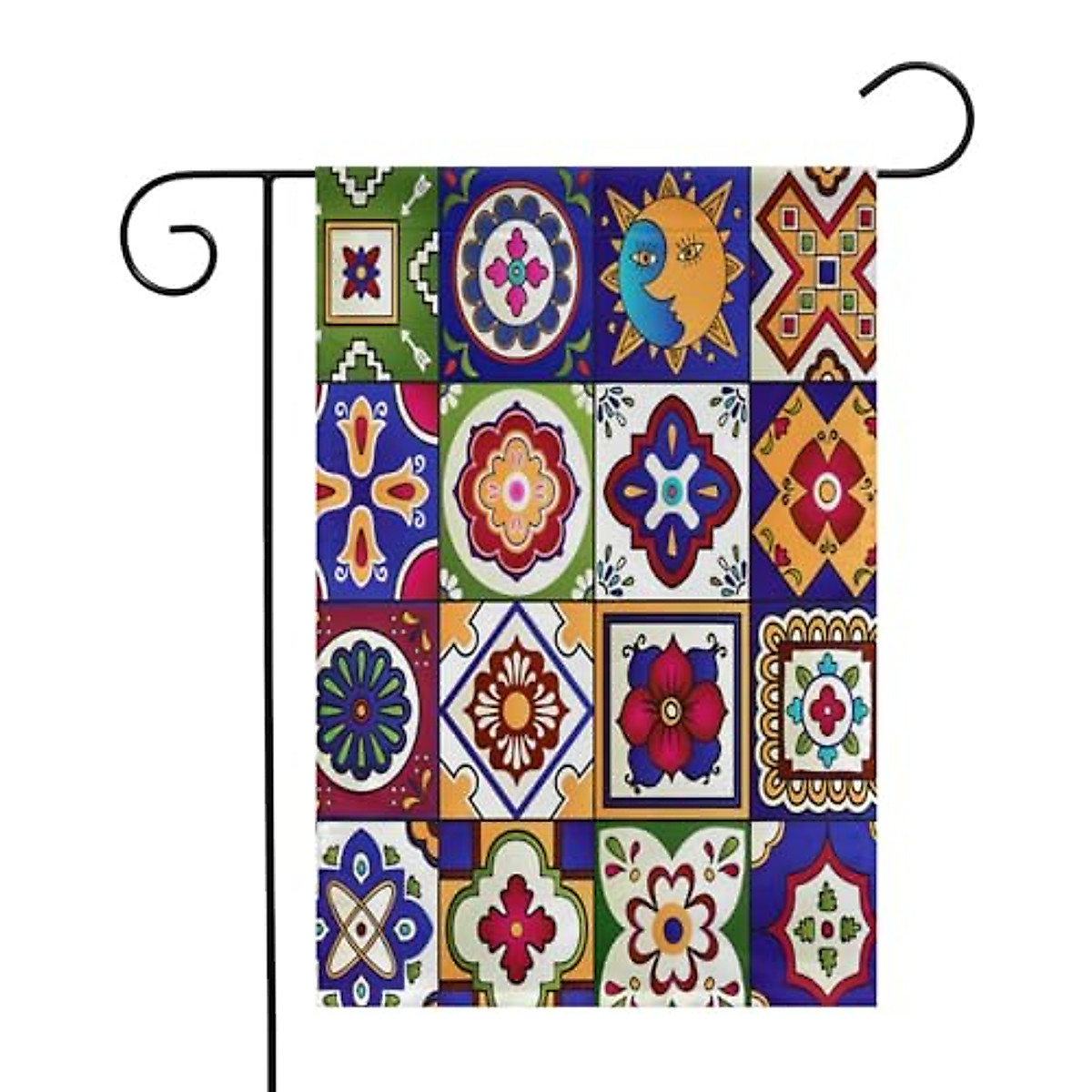 Double-sided garden flag Mexican Talavera Ceramic Tile Pattern Ethnic Folk Outdoor Flag Garden Flag Yard Outdoor Decoration （12×18in）.
