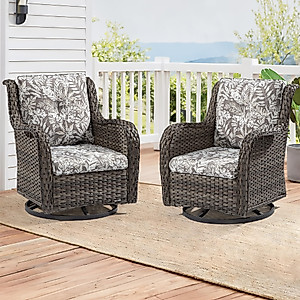 Joyside Outdoor Swivel Rocker Wicker Chair Set of 2, High Back Swivel Patio Chairs Wicker Furniture, 2PCS Rattan Swivel Rocking Chairs with OIefin Cushions(Smoky Leaf)