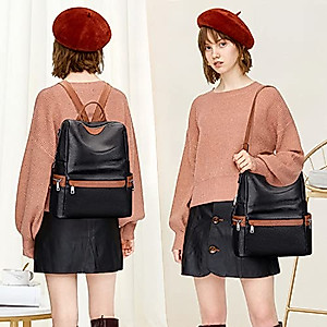 ALTOSY Leather Backpack for Women Elegant Genuine Backpack Purse Ladies Leather Shoulderbag（S80 Black/Brown）