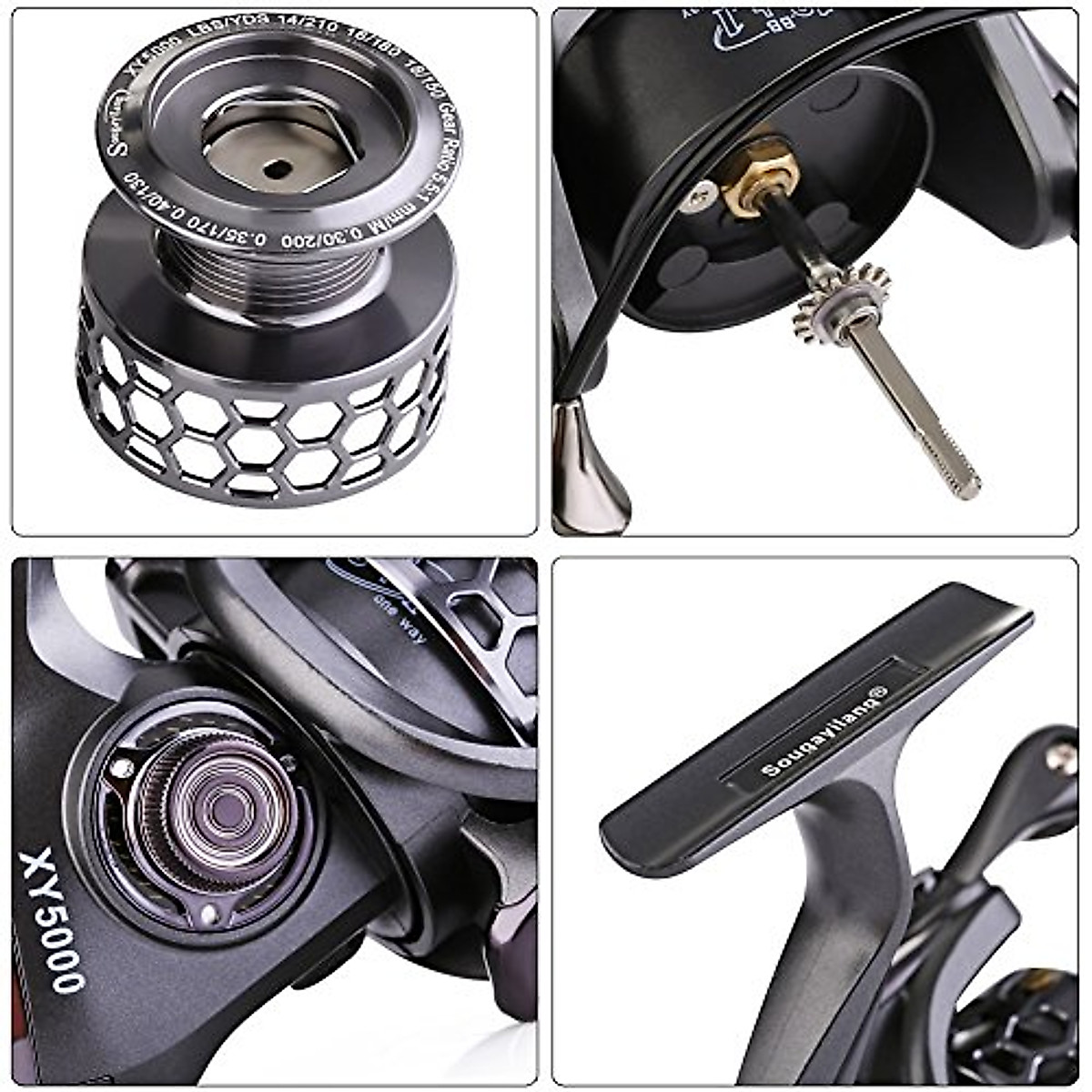 Sougayilang Fishing Reel 13+1BB Light Weight Ultra Smooth Aluminum Spinning Fishing Reel with Free Spare Graphite Spool (XY1000)