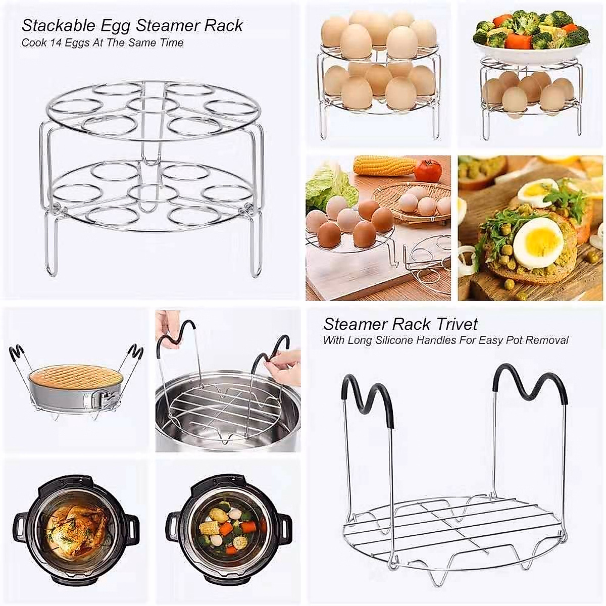 101 Pcs Pressure Cooker Accessories Set Compatible with Instant Pot 6 qt 8 Quart, 2 Steamer Basket, Springform Pan, Stackable Egg Steamer Rack, Egg Bites Mold, Steamer Rack Trivet, Parchment Pape