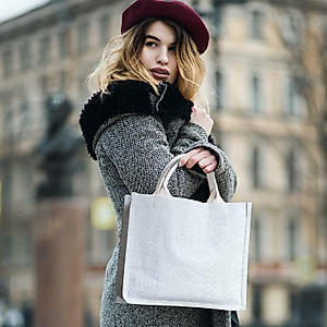 Segarty Tote Bags, 3 Pack Small White Burlap Jute Reusable Canvas Gift Favors Bag with Handles Blank Tote Bulk for Bridesmaid Wedding, Women Market Grocery Shopping, Bachelorette Party, Beach Trip