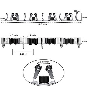 Favbal Garage Storage Stainless Steel Mop Broom Holder Wall Mount Heavy Duty Tools Hanger with 4 Racks 5 Hooks for Kitchen Bathroom Closet Garage Office Garden