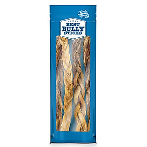 Best Bully Sticks All Natural 12 Inch Braided Bully Sticks for Medium and Large Dogs - easily digestible Limited Ingredient Rawhide Alternative Dog Chew - Free-Range Grass-Fed Beef Dog Treats - 4 Pack