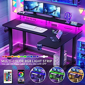 YITAHOME L Shaped Standing Desk Adjustable Height with Power Outlets & LED Lights, 63 x 43 Electric Standing Desk with Monitor Stand, Dual Motor 4 Legs Sit Stand Up Desk, Black