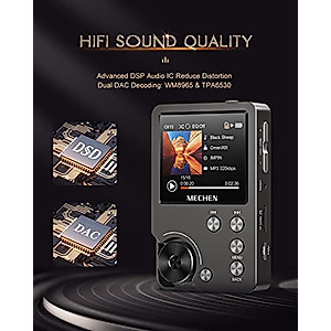 MP3 Player, MECHEN Lossless DSD High Resolution Portable Digital Audio Music Player with 64GB Memory Card, HiFi Lossless Audio Player，Support up to 256GB