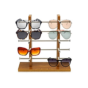 QWORK Wood Sunglass Glass Rack Frame, 5 Layers Glasses Showcase, Sunglasses Display Stand Holder, Detachable