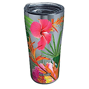 Tervis Tropical Hibiscus Photo Stainless Steel Insulated Tumbler with Clear and Black Hammer Lid, 20oz, Silver