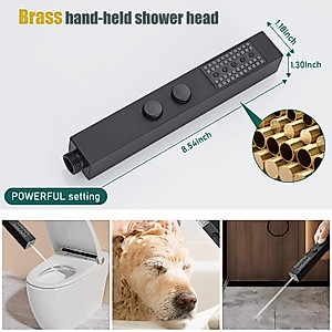 Homipro Brass 4 in 1 Function Black Handheld Square Shower Head Set, High Pressure Showerhead Handheld Shower Wand Sprayer with 59 Inch Hose, Bracket