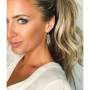 POMINA Lightweight Geometric Gold Silver Two Tone Hammered Dangle Drop Earrings Linked Circle Rectangle Oval Trendy Fashion Dangling Earrings for Women (Square_Two tone)