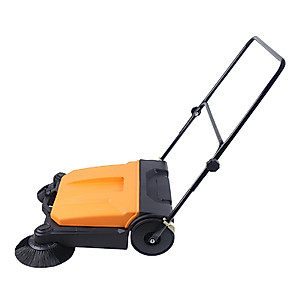 Walk-Behind Hand Push Floor Sweeper, 26.77 * 27.17 * 36.61in Sweeping Width Floor Sweeper Manual Manual, Hand-Push Sweeping Sweeper, Angle & Height Adjustable Folding Handle for Walkway, Yard, Garage