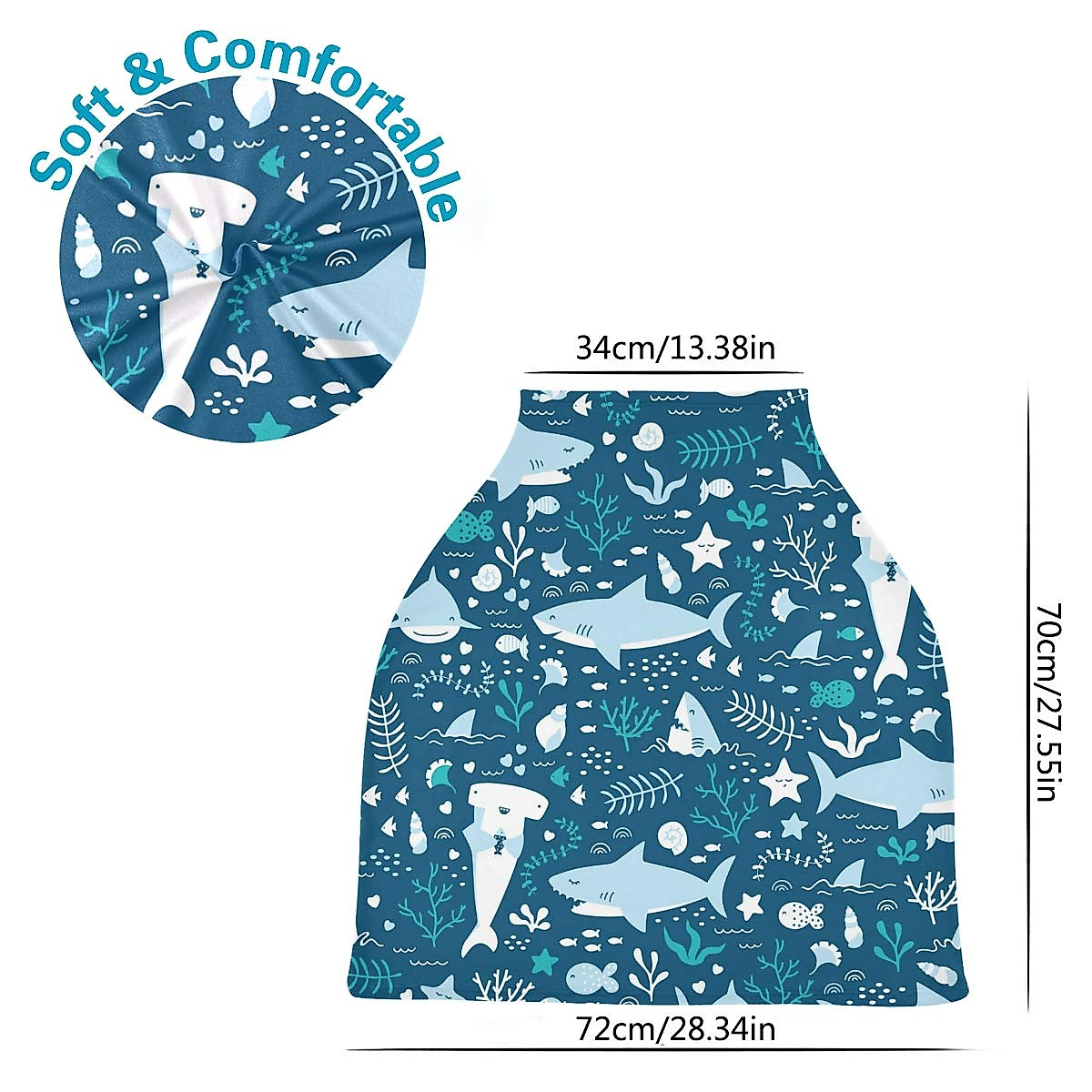 Nursing Cover Breastfeeding Scarf Cute Sharks - Baby Car Seat Covers, Stroller Cover, Carseat Canopy (801i)