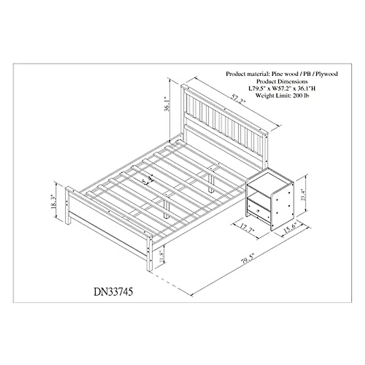 CJLMN 2-Pieces Bedroom Sets with Full Size Platform Bed Frame and Nightstand, Wooden Furniture Sets with Headboard, Footboard and Storage Drawer, for Kids & Teens (Gray)