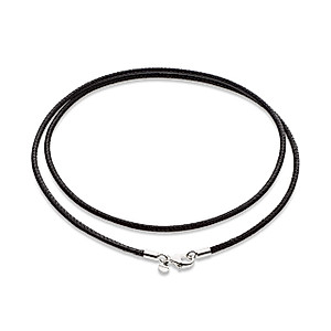Miabella Genuine 2mm Black or Brown Italian Leather Cord Chain Necklace for Men Women with 925 Sterling Silver Clasp Made in Italy (Black, 18)