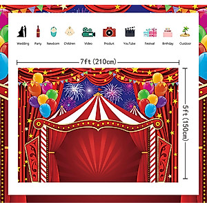 Red Circus Backdrop 7x5FT Carnival Theme Tent Photography Background Circus Amusement Park Fireworks Balloon Banner for Newborn Baby Shower Birthday Party Decorations Supplies (84x60 inch)