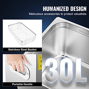 VEVOR 30L Industrial Ultrasonic Cleaner with Digital Timer&Heater 40kHz Professional Large Ultrasonic Cleaner Total 1200W for Wrench Tools Industrial Parts Mental Instrument Apparatus Cleaning